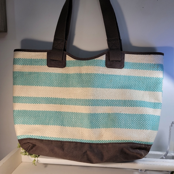 Bags | Thirtyone Tote Turquoise Stripped With Brown | Poshmark